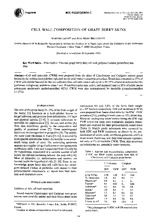 (PDF) Cell wall composition of grape berry skins