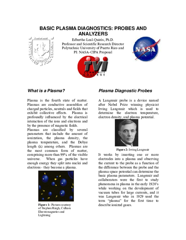 (PDF) Basic Plasma Diagnostics: Probes and Analyzers
