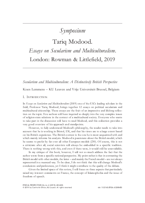 (PDF) Symposium on Tariq Modood, Ethical Perspectives.