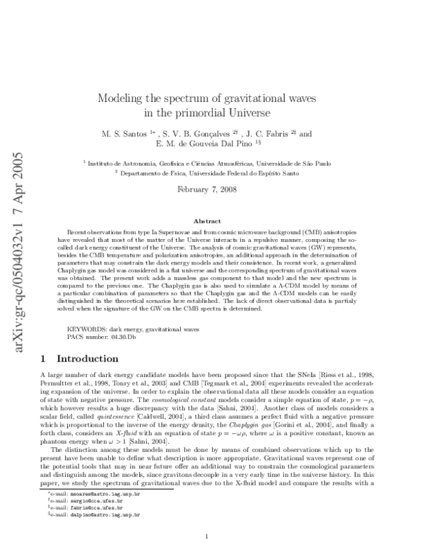 (PDF) Modeling the Spectrum of Gravitational Waves in the Primordial Universe