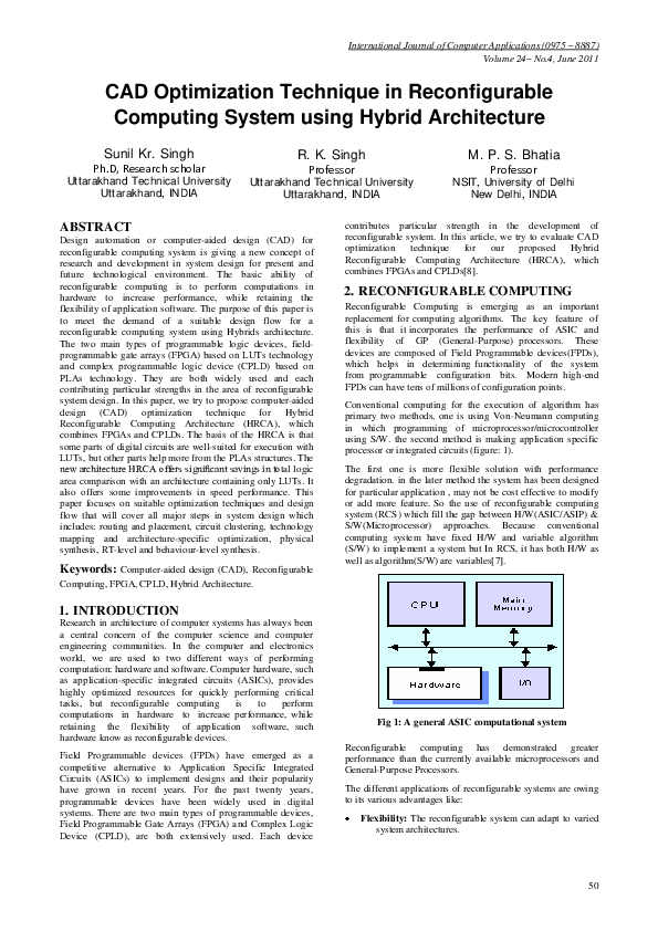 (PDF) CAD Optimization Technique in Reconfigurable Computing System using Hybrid Architecture