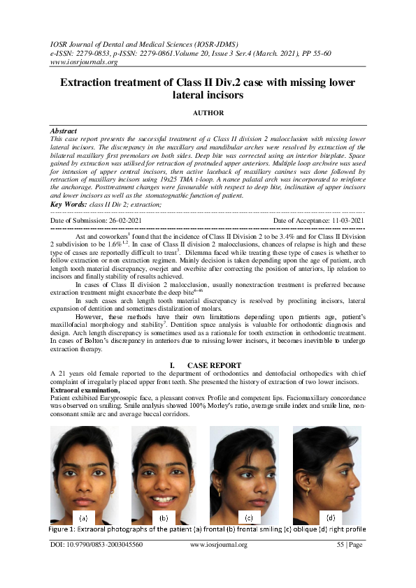 (PDF) Extraction treatment of Class II Div.2 case with missing lower ...