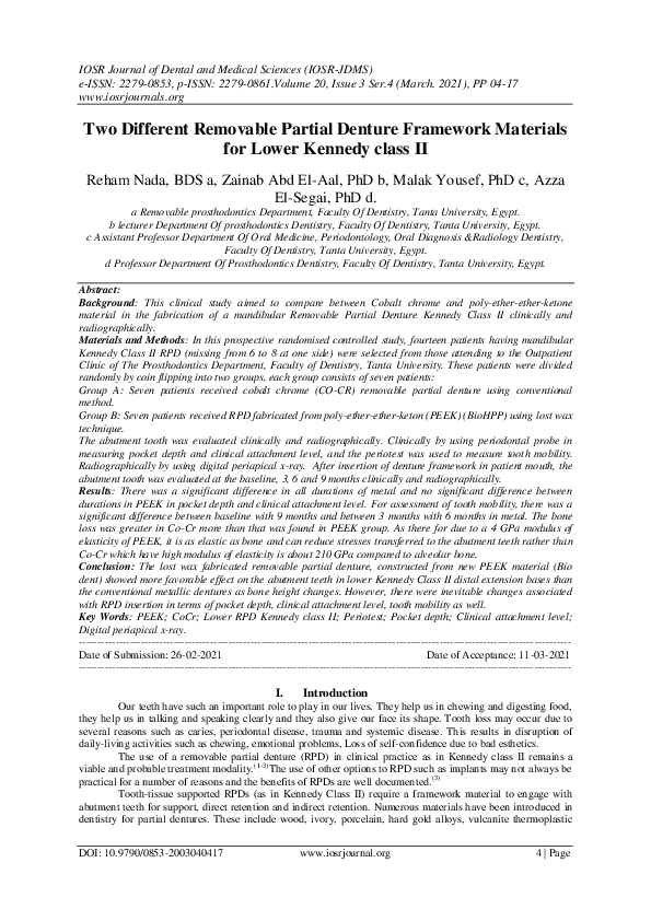 (PDF) Two Different Removable Partial Denture Framework Materials for ...