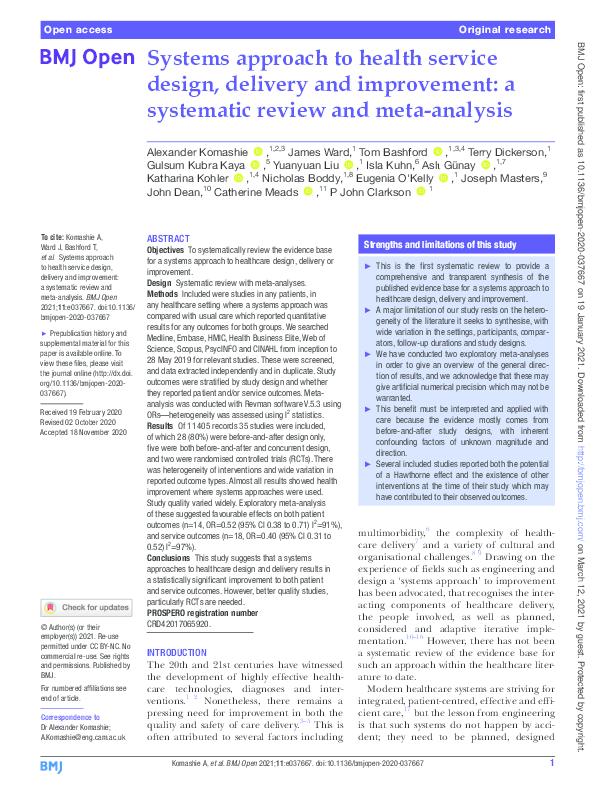 (PDF) Systems approach to health service design, delivery and ...