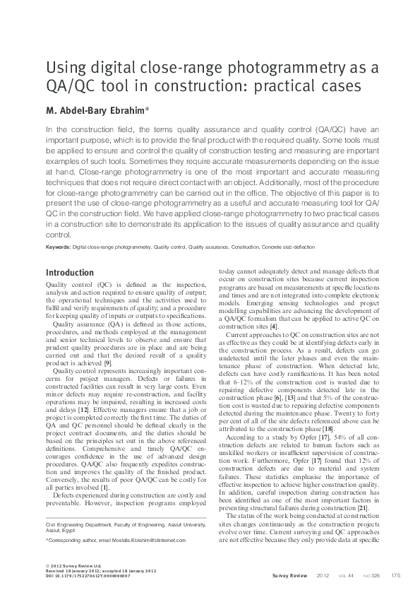 (PDF) Using digital close-range photogrammetry as a QA/QC tool in ...