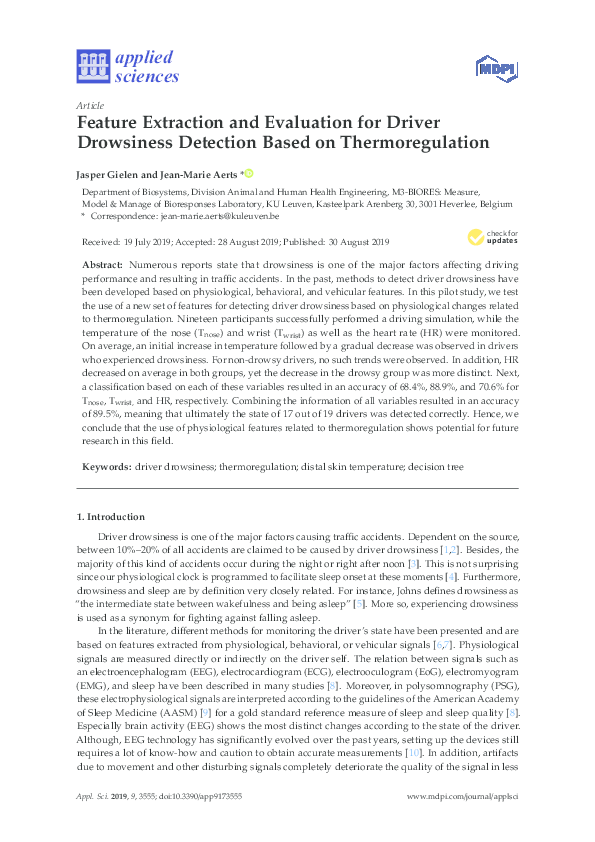 (PDF) Feature Extraction and Evaluation for Driver Drowsiness Detection Based on Thermoregulation