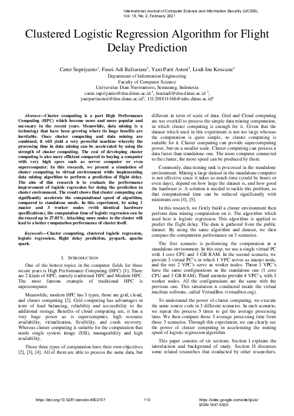 Pdf Clustered Logistic Regression Algorithm For Flight Delay Prediction