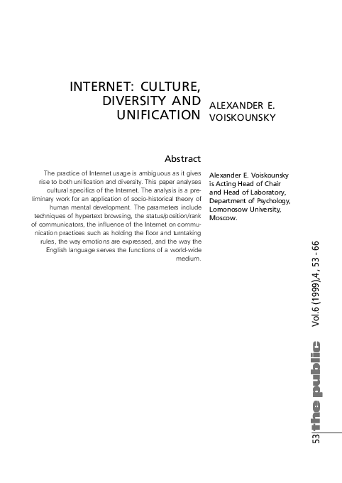 (PDF) Internet: Culture, Diversity and Unification