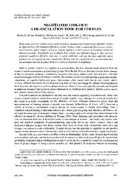 (PDF) Negotiated Time-Out: A De-Escalation Tool for Couples
