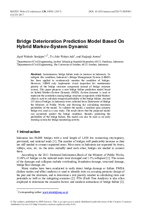 (PDF) Bridge Deterioration Prediction Model Based On Hybrid Markov-System Dynamic