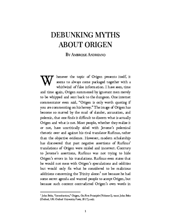 (PDF) Debunking Myths about Origen