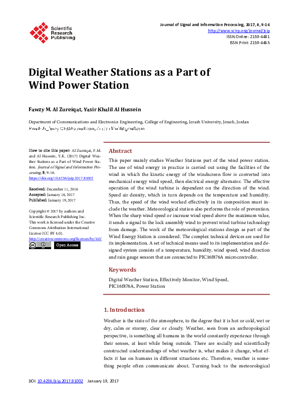 (PDF) Digital Weather Stations as a Part of Wind Power Station