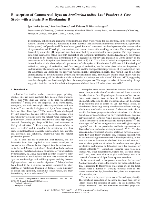 (PDF) Biosorption of Commercial Dyes on Azadirachta indica Leaf Powder ...