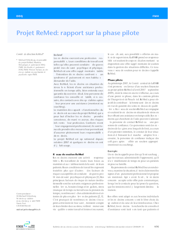 (PDF) Projet ReMed: rapport sur la phase pilote