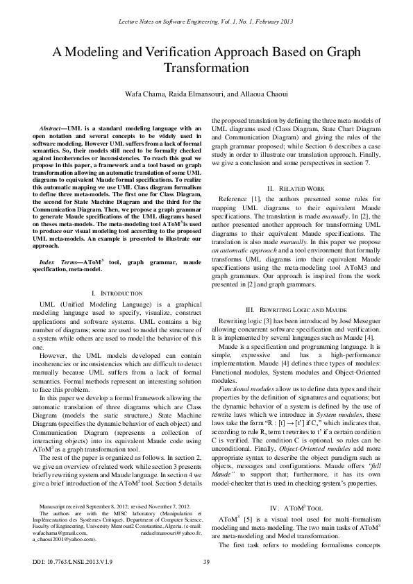 A Modeling And Verification Approach Based On Graph Transformation
