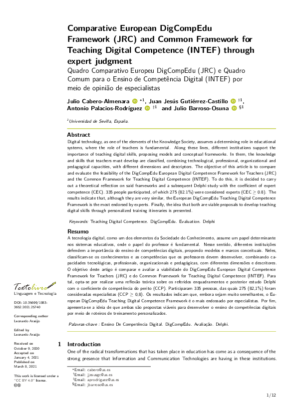 (PDF) Linguagem e Tecnologia Comparative European DigCompEdu Framework ...