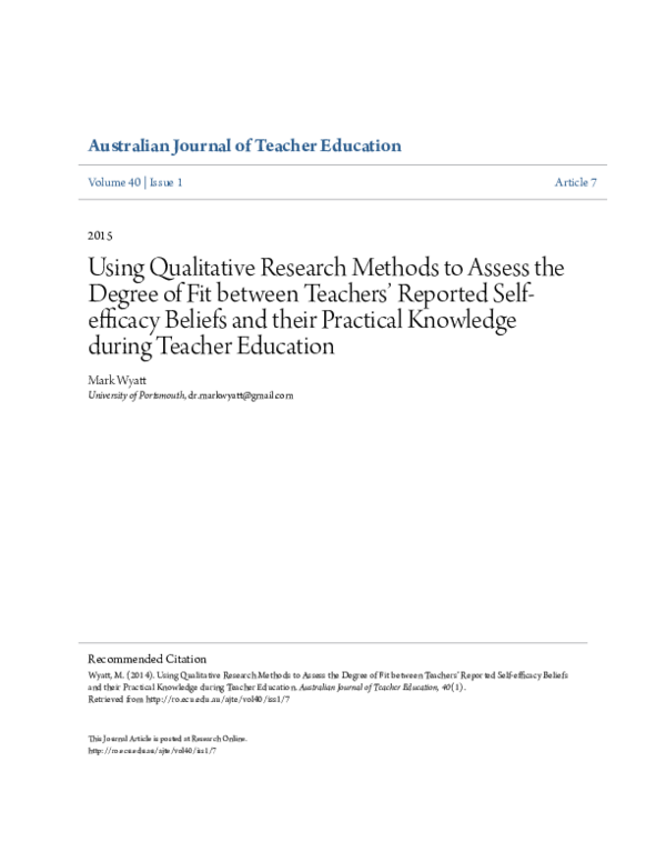 (PDF) Using Qualitative Research Methods to Assess the Degree of Fit between Teachers’ Reported ...