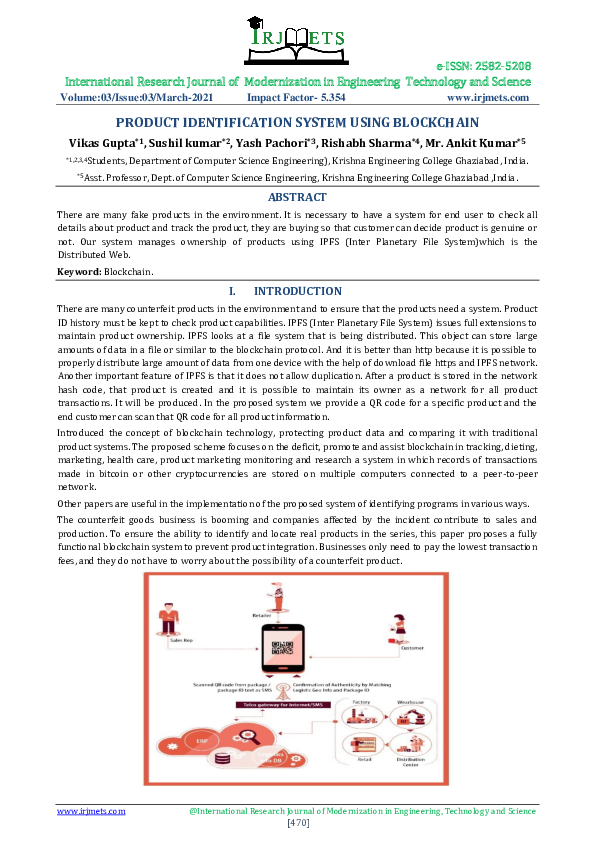 (PDF) PRODUCT IDENTIFICATION SYSTEM USING BLOCKCHAIN
