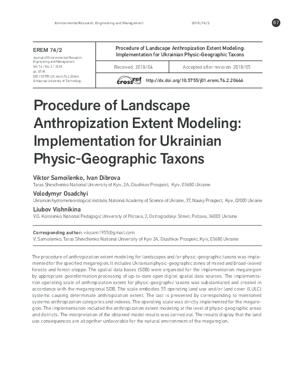 (PDF) Procedure of Landscape Anthropization Extent Modeling ...