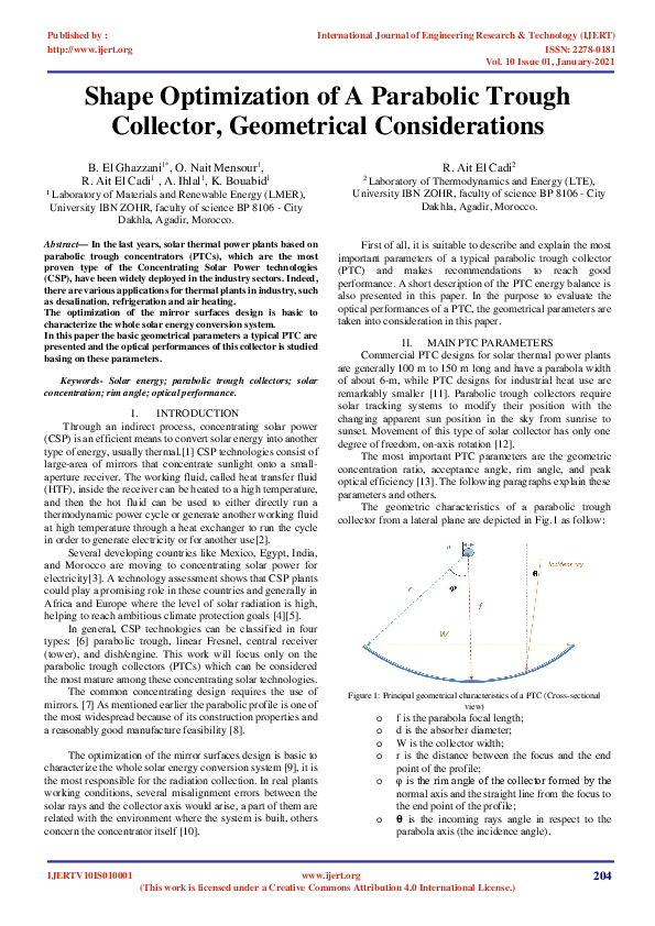 (PDF) IJERT-Shape Optimization of A Parabolic Trough Collector ... (PDF) IJERT-Shape Optimization of A Parabolic Trough Collector ...