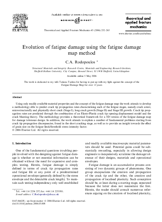 (PDF) Evolution of fatigue damage using the fatigue damage map method