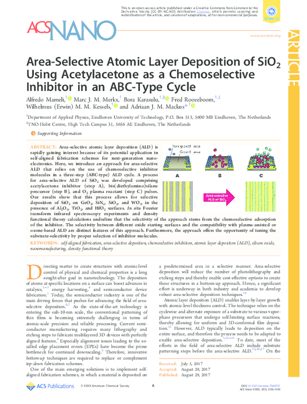 (PDF) Area-Selective Atomic Layer Deposition of SiO2 Using Acetylacetone as a Chemoselective ...