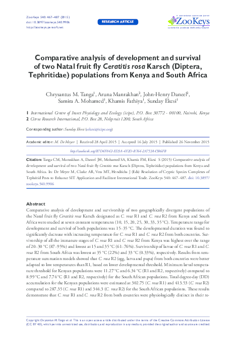 (PDF) Comparative analysis of development and survival of two Natal ...