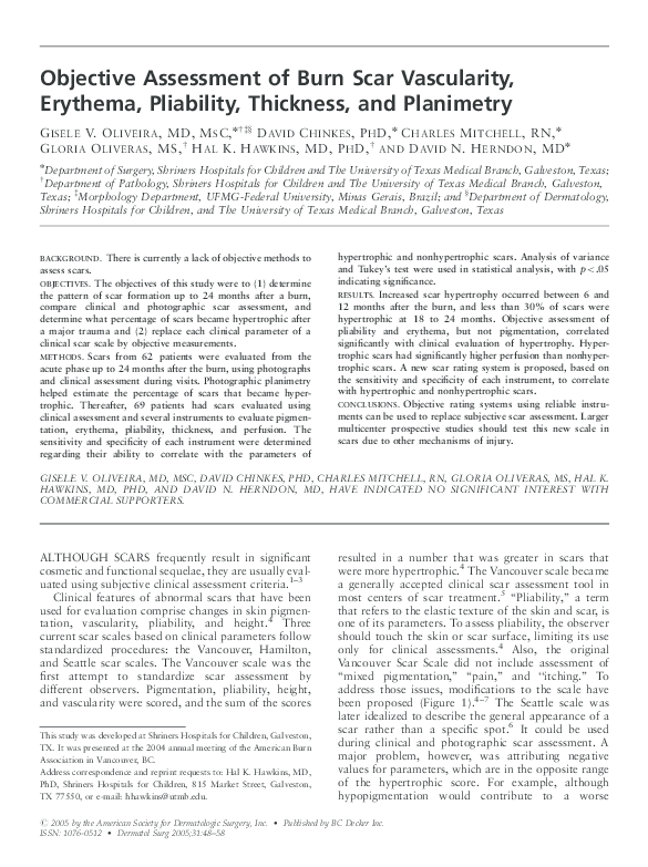 (PDF) Objective Assessment of Burn Scar Vascularity, Erythema ...