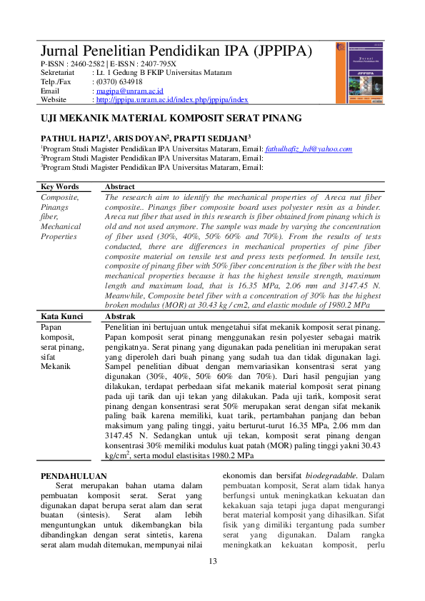 (PDF) Uji Mekanik Material Komposit Serat Pinang
