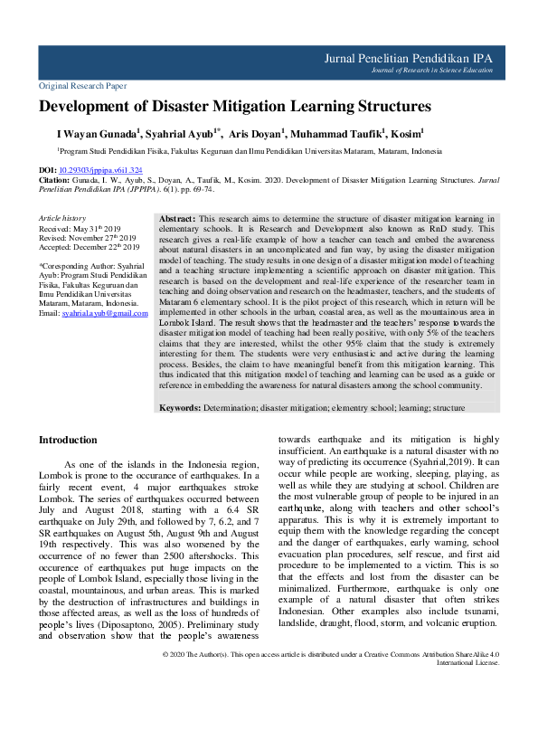 (PDF) Development of Disaster Mitigation Learning Structures