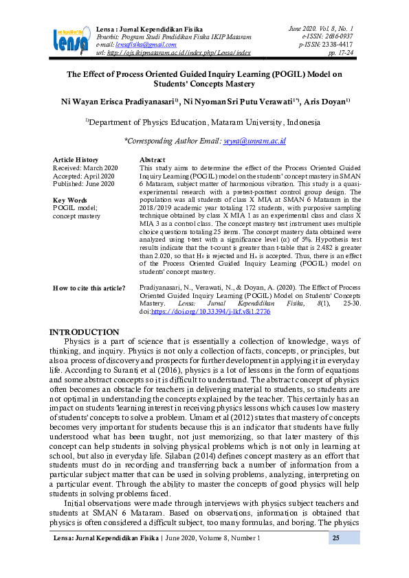 (PDF) The Effect of Process Oriented Guided Inquiry Learning (POGIL) Model on Students' Concepts ...