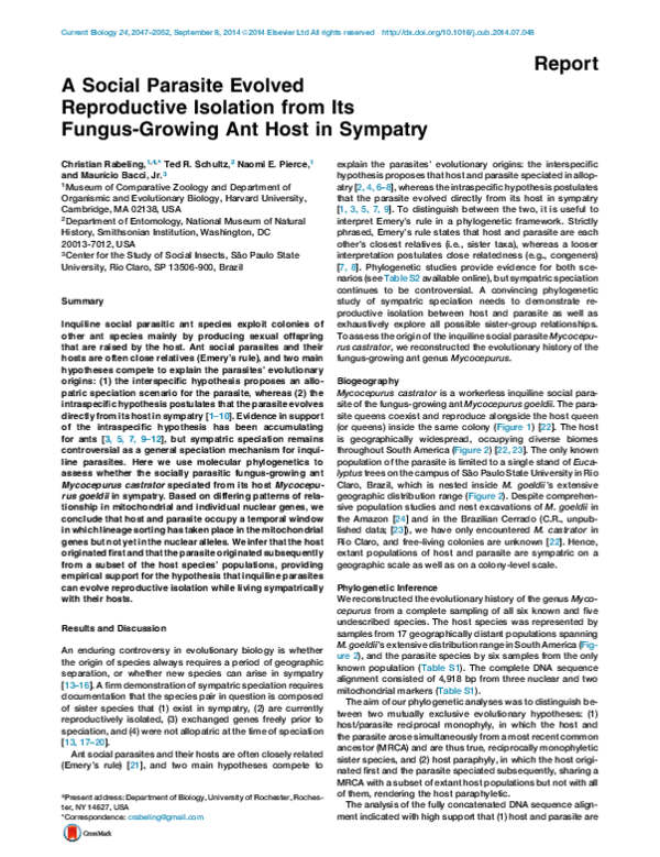 (PDF) A Social Parasite Evolved Reproductive Isolation from Its Fungus ...