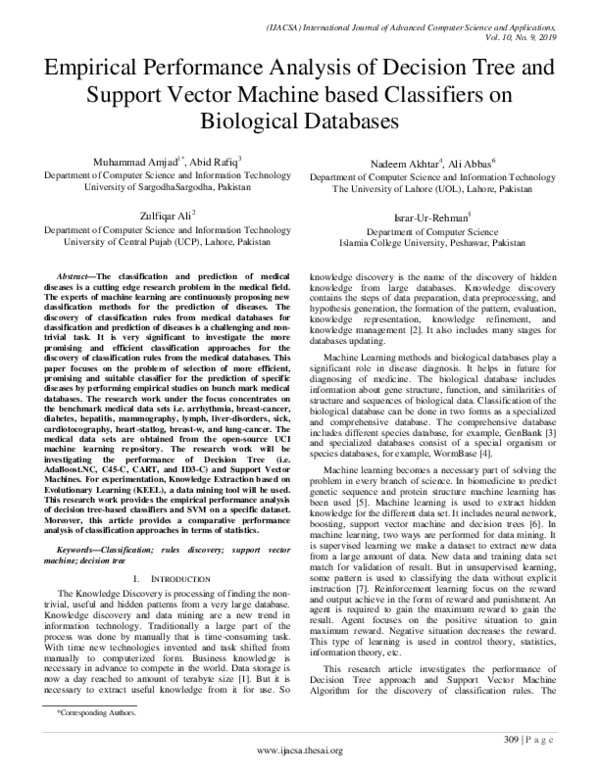 (PDF) Empirical Performance Analysis of Decision Tree and Support Vector Machine based ...