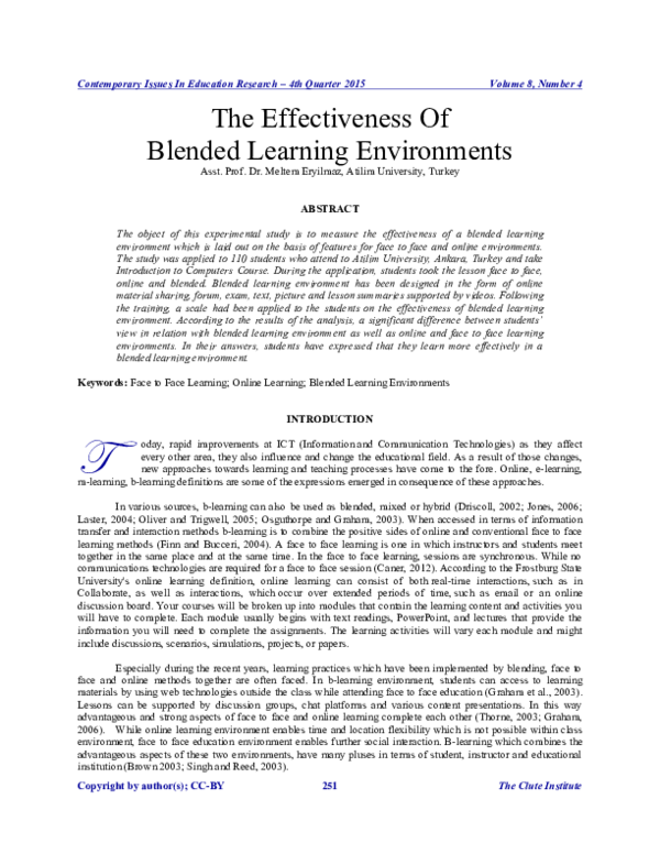 Pdf The Effectiveness Of Blended Learning Environments
