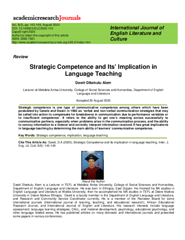 (PDF) Strategic Competence and Its' Implication in Language Teaching