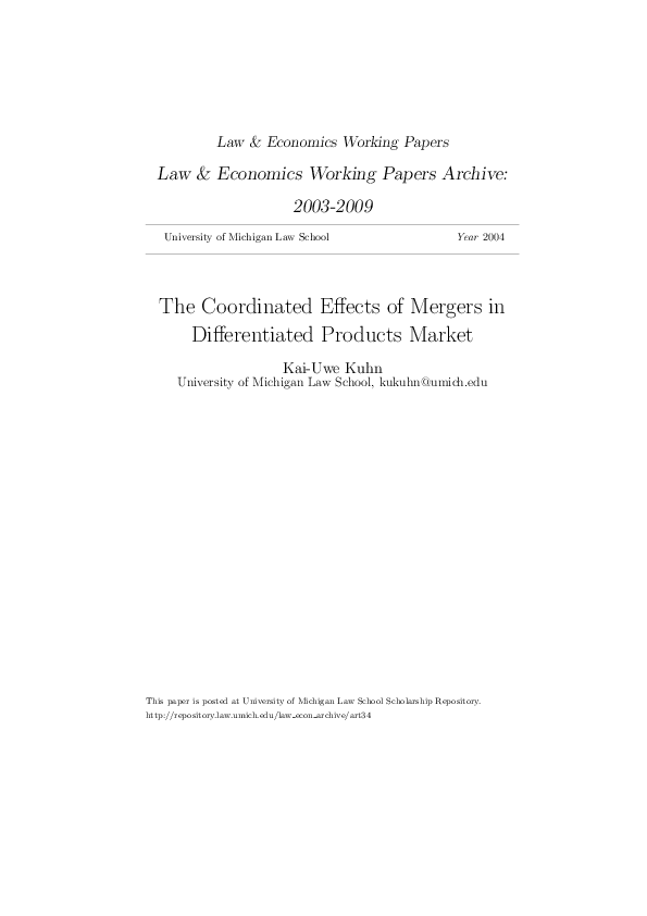 (PDF) Coordinated Effects of Mergers in Markets