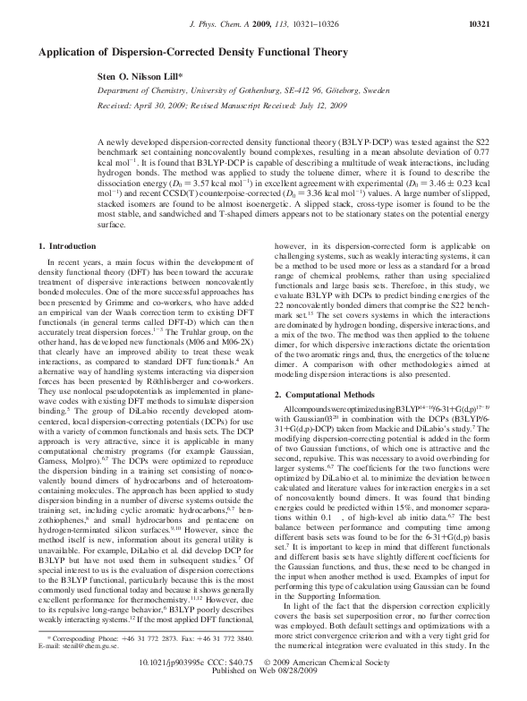 Pdf Application Of Dispersion Corrected Density Functional Theory
