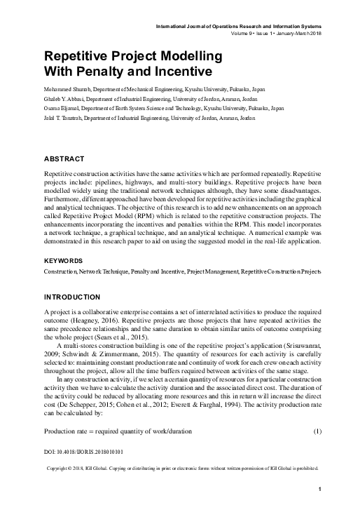 (PDF) Repetitive Project Modelling With Penalty and Incentive