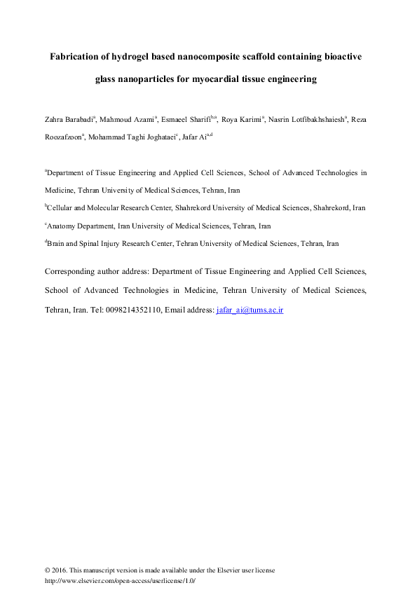 (PDF) Fabrication of hydrogel based nanocomposite scaffold containing ...