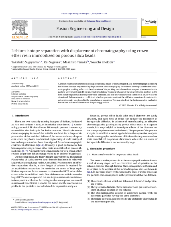 (PDF) Lithium isotope separation with displacement chromatography using ...