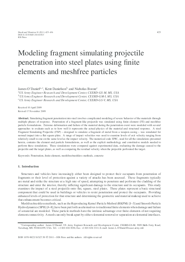 (PDF) Modeling Fragment Simulating Projectile Penetration into Steel ...