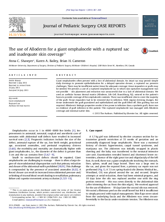 (PDF) The use of Alloderm for a giant omphalocele with a ruptured sac ...