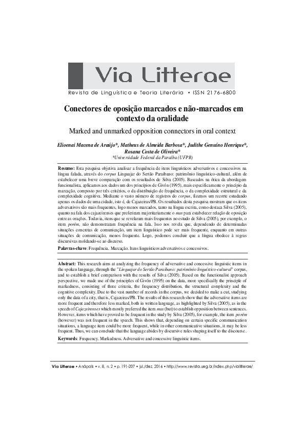 (PDF) CONECTORES DE OPOSIÇÃO MARCADOS E NÃO-MARCADOS EM CONTEXTO DA ...
