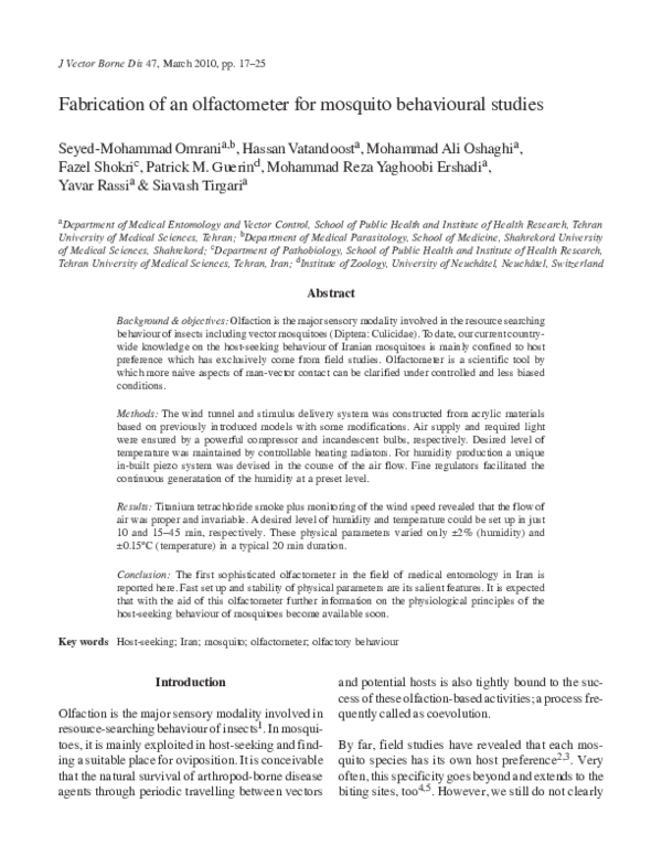 (PDF) Fabrication of an olfactometer for mosquito behavioural studies