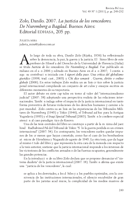 (PDF) Zolo, Danilo. 2007. La justicia de los vencedores. De Nuremberg a Bagdad. Buenos Aires ...