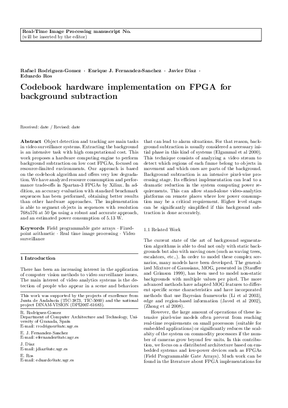 Pdf Codebook Hardware Implementation On Fpga For Background Subtraction