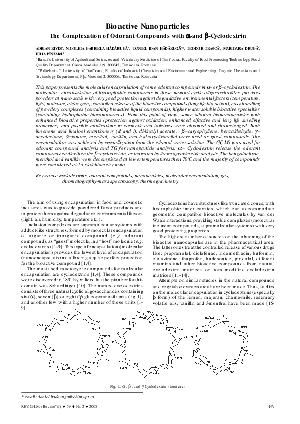 (PDF) Bioactive Nanoparticles The Complexation of Odorant Compounds with a-and b-Cyclodextrin