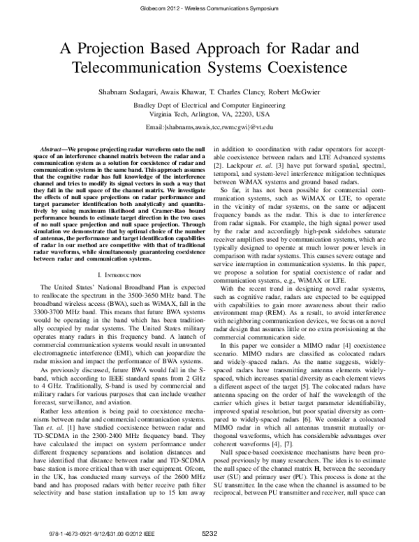 (PDF) A projection based approach for radar and telecommunication systems coexistence | Robert ...