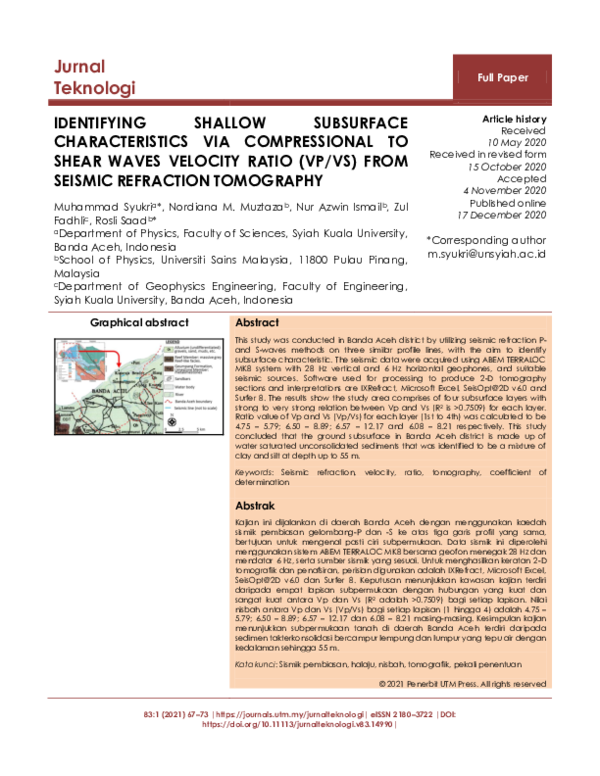 (PDF) Identifying Shallow Subsurface Characteristics via Compressional to Shear Waves Velocity ...