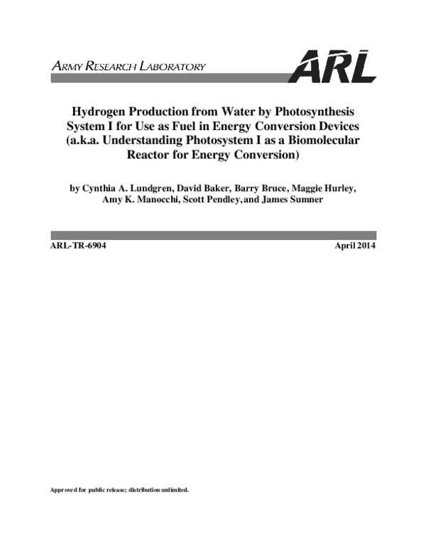(PDF) Hydrogen Production from Water by Photosynthesis System I for Use ...